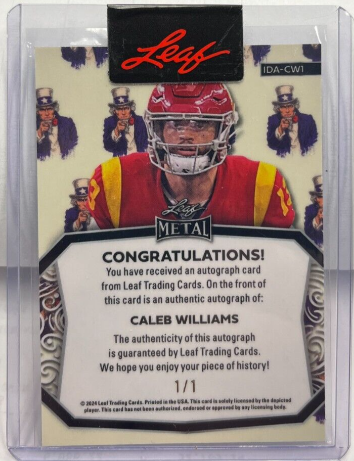 Caleb Williams 2024 Leaf Metal Independence Day Uncle Sam Autograph ...