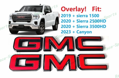 OVERLAY Front Rear Black Red GMC Emblem 2019+ Sierra 1500 2500HD 3500HD ...