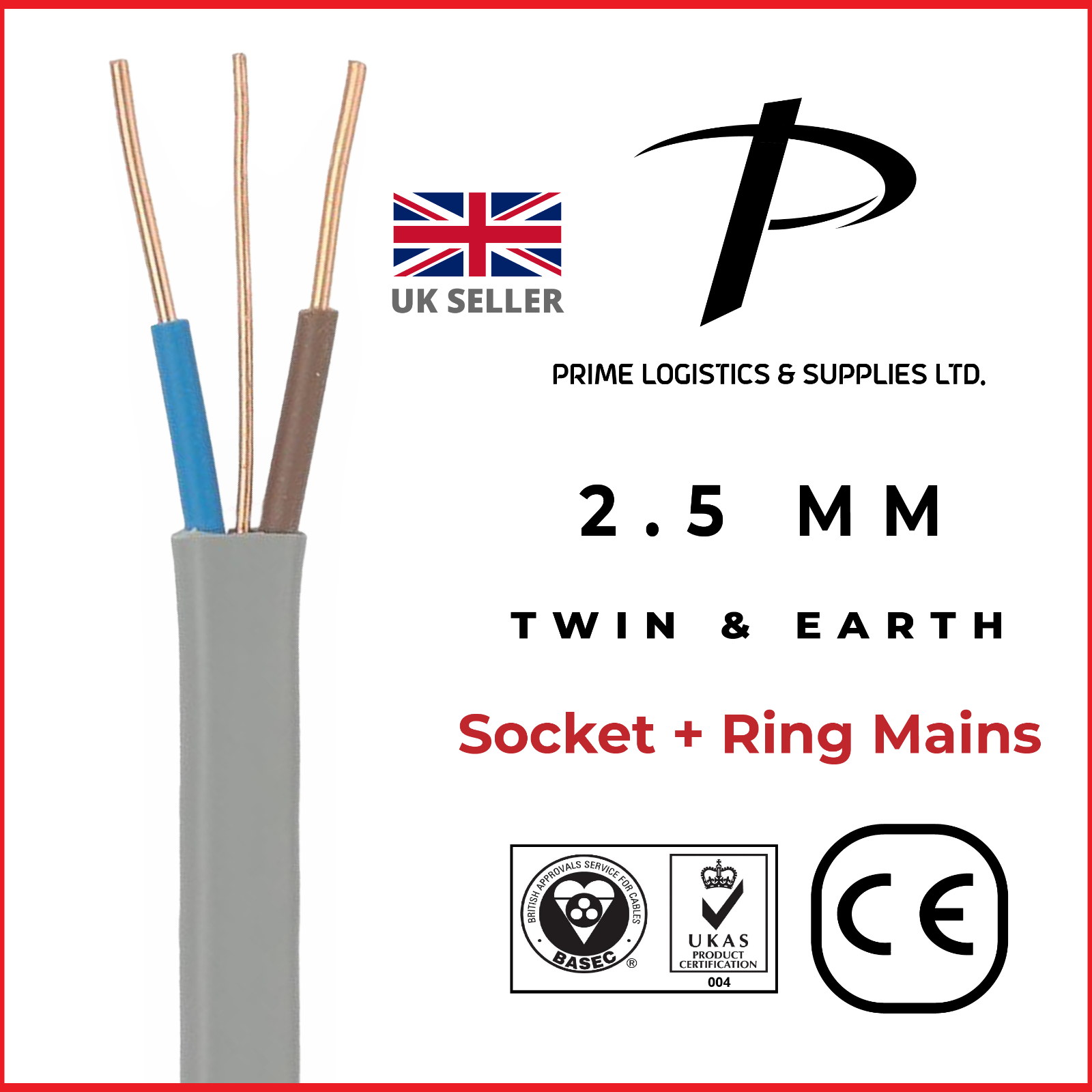 TWIN AND EARTH CABLE LIGHTING SOCKET WIRE WIRING T&E GREY 1.5mm 2.5mm ...