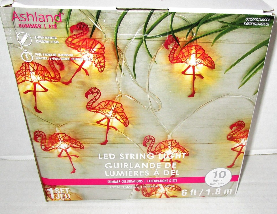 SUMMER PINK FLAMINGO STRING LIGHT SET 10 Lights,Battery Operated 6 Ft ...