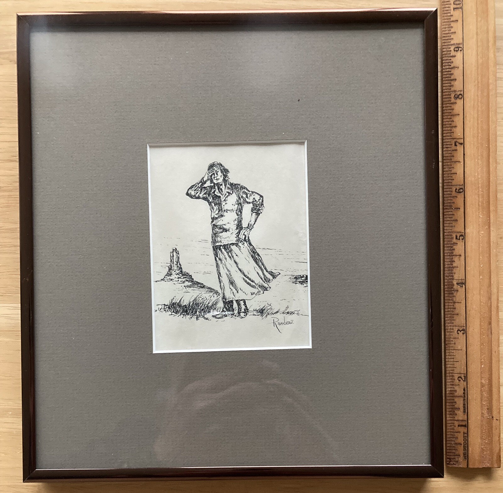 Vintage Randeau Pen & Ink Drawing - "Navajo Woman At Monument V ...