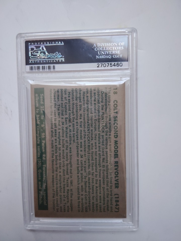 1953 Parkhurst Guns and Pistols #18 Colt Second Model Revolver PSA 5.5 ...