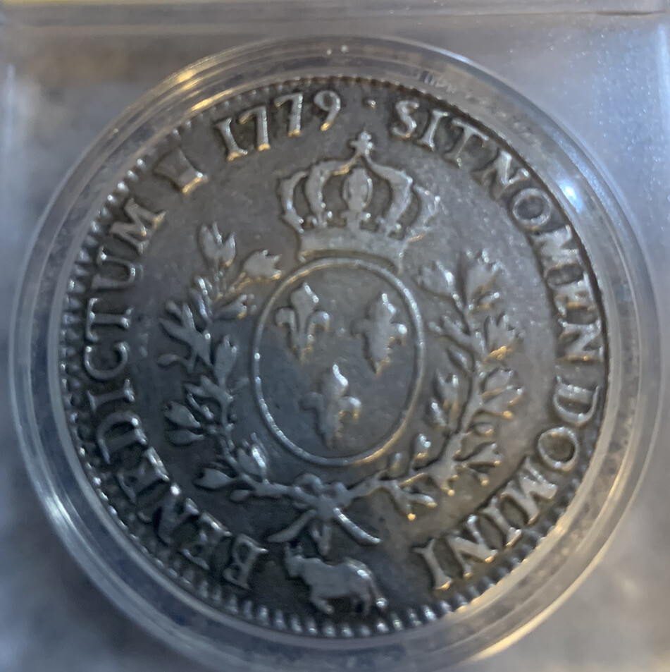 1779 ECU Coin, France, Louis XVI, Écu de Béarn aux branches d'olivier ...