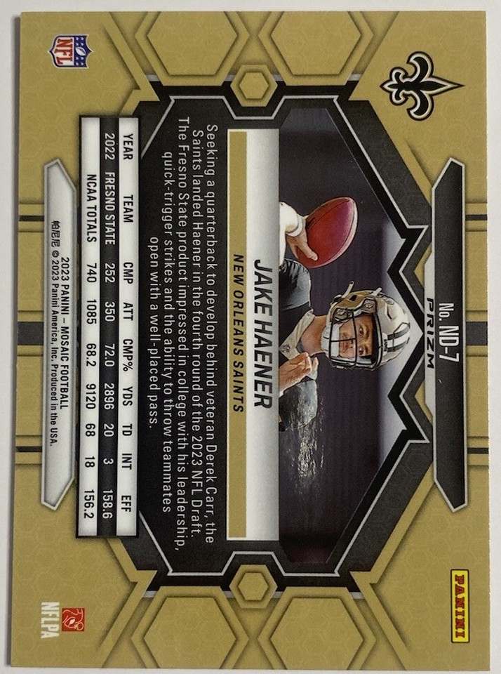 Jake Haener RC 2023 Mosaic NFL Debut Silver #ND-7 New Orleans Saints | eBay