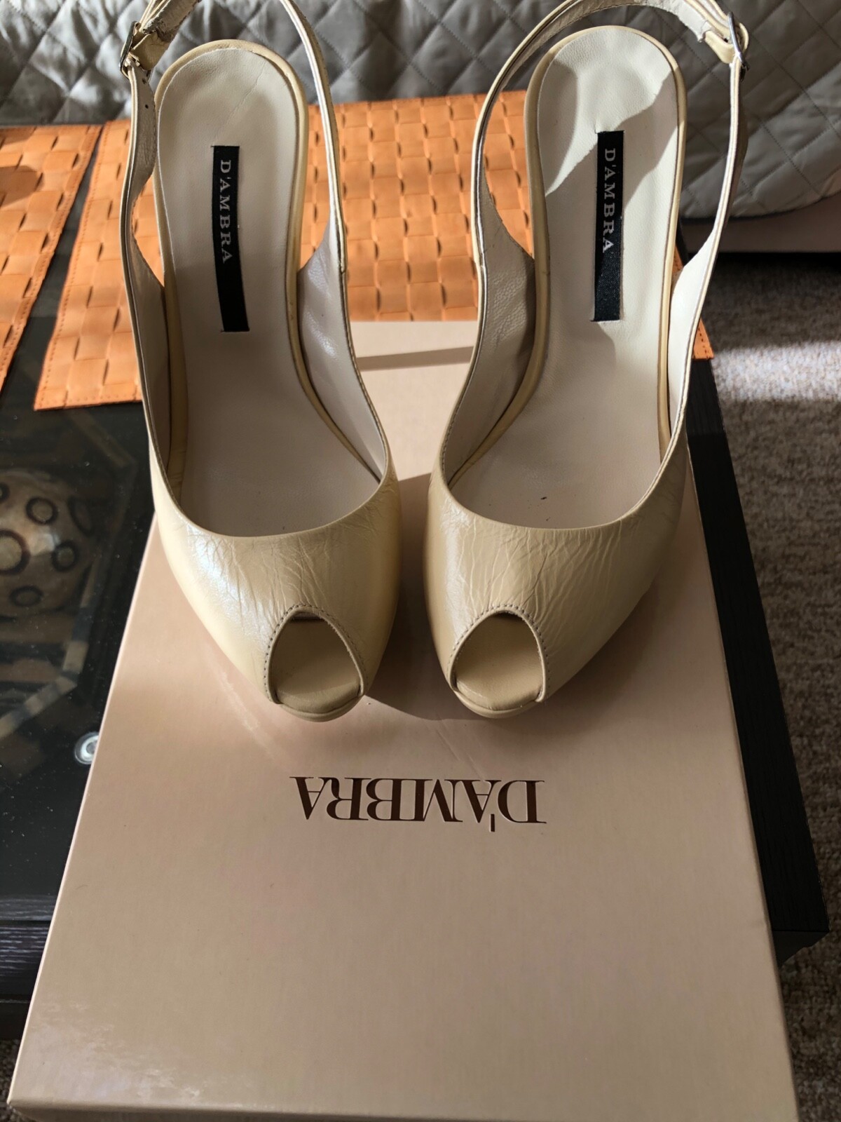 D'Ambra Shoes/ Dambra Leather Peep Toe Pumps/ Color:Nappa Beige/ Size 6 ...