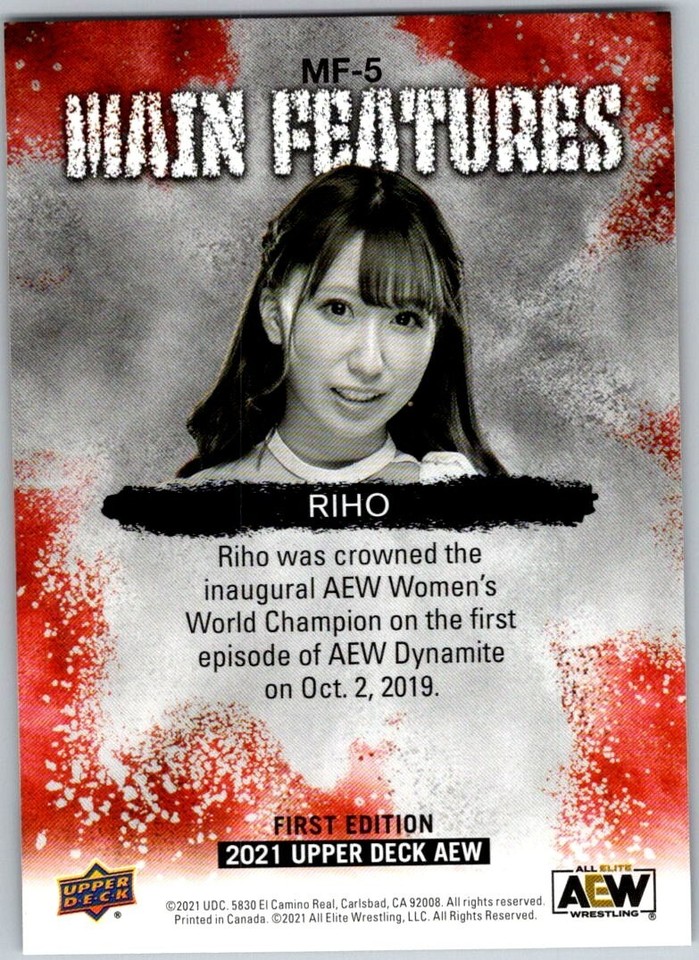 2021 Upper Deck AEW Riho Main Features First Edition #MF-5 Silver Foil ...