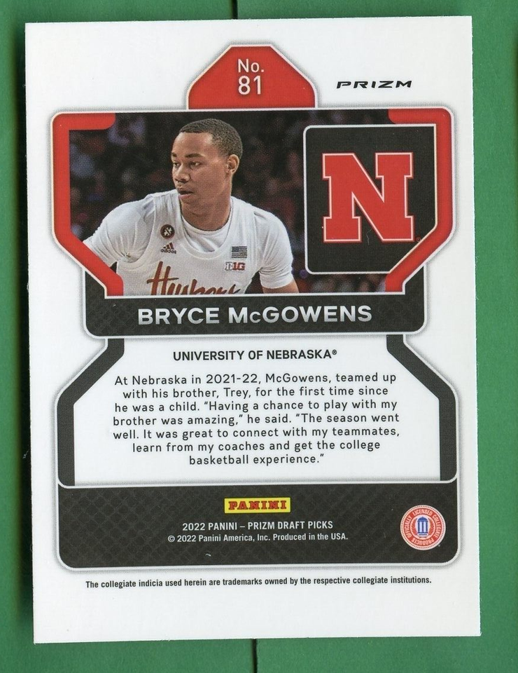 BRYCE MCGOWENS 2022-23 PRIZM DRAFT ROOKIE PRIZM NEBRASKA CORNHUSKERS | eBay