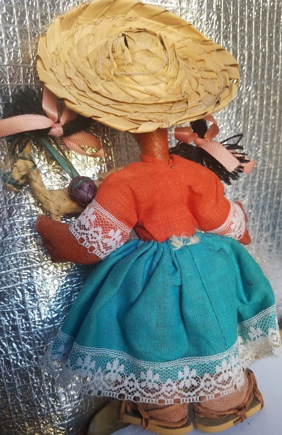OIL CLOTH "GIRL SELLING PINATA" MEXICAN HAND MADE PAINTED FOLK ART DOLL ...