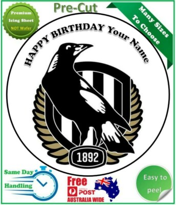 Collingwood Football Icing Edible Birthday Cake Decoration Topper Round ...