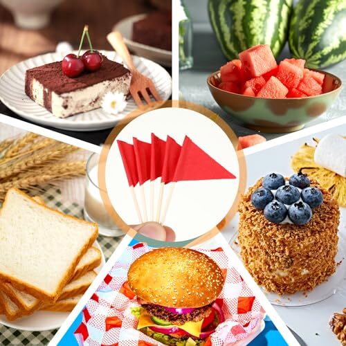 100 Pcs Solid Red Toothpick Flags Mini Small Plain Red Triangle Stick ...