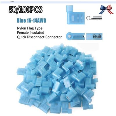 16-14AWG Nylon Blue Female Flag Terminal Right Angle Electrical Spade ...