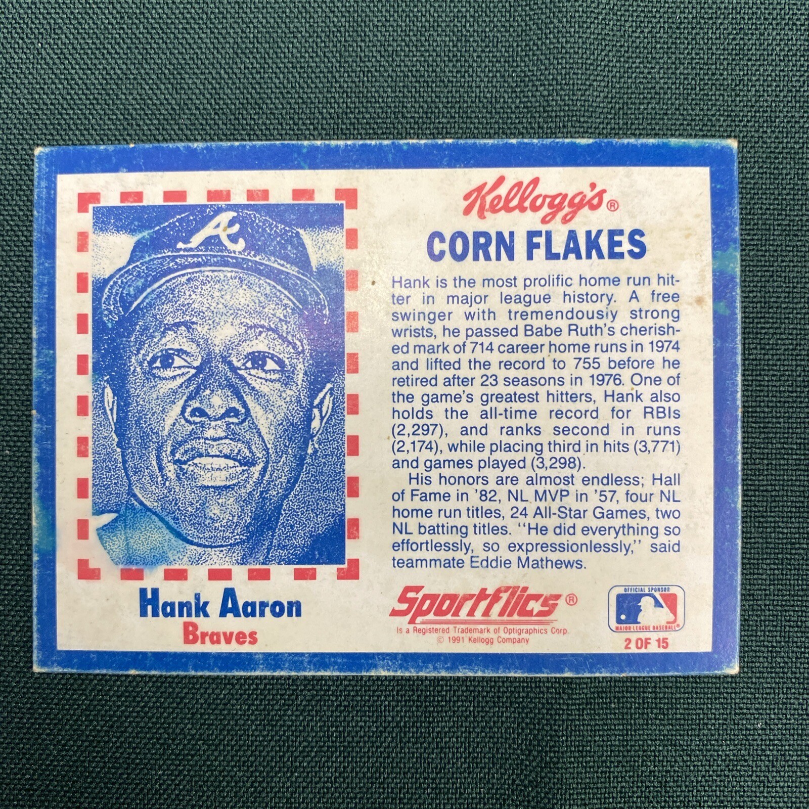 *RARE*1991 Kelloggs Corn Flakes #2 HENRY HANK AARON 3-D Baseball Greats #2 of 15 | eBay