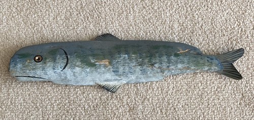 Marge Wedge Mable Folk Art Driftwood Blue Fish 15” 1991 | eBay