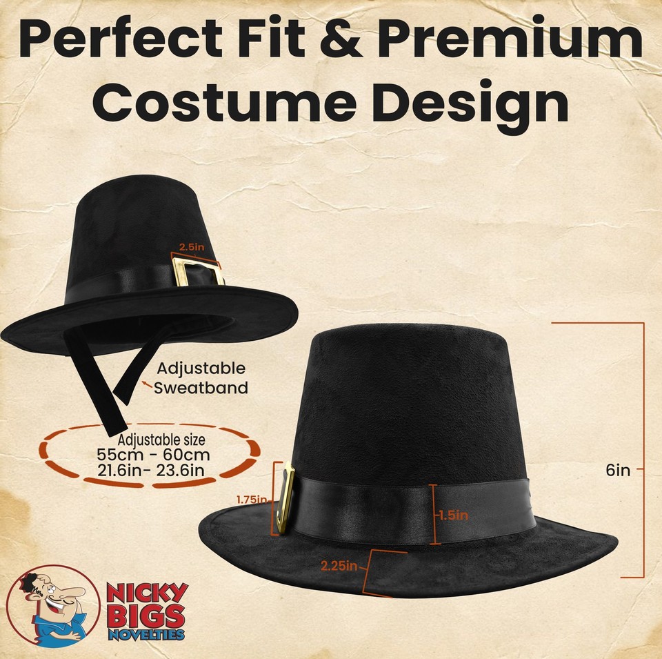 Adult Pilgrim Hat With Buckle Quaker Top Hat Thanksgiving Costume ...