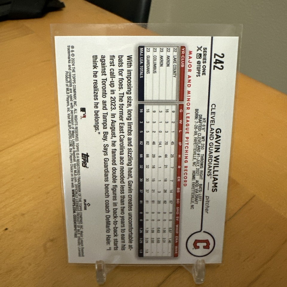 2024 Topps Series 1 #242 Gavin Williams Blue Border Cleveland Guardians ...