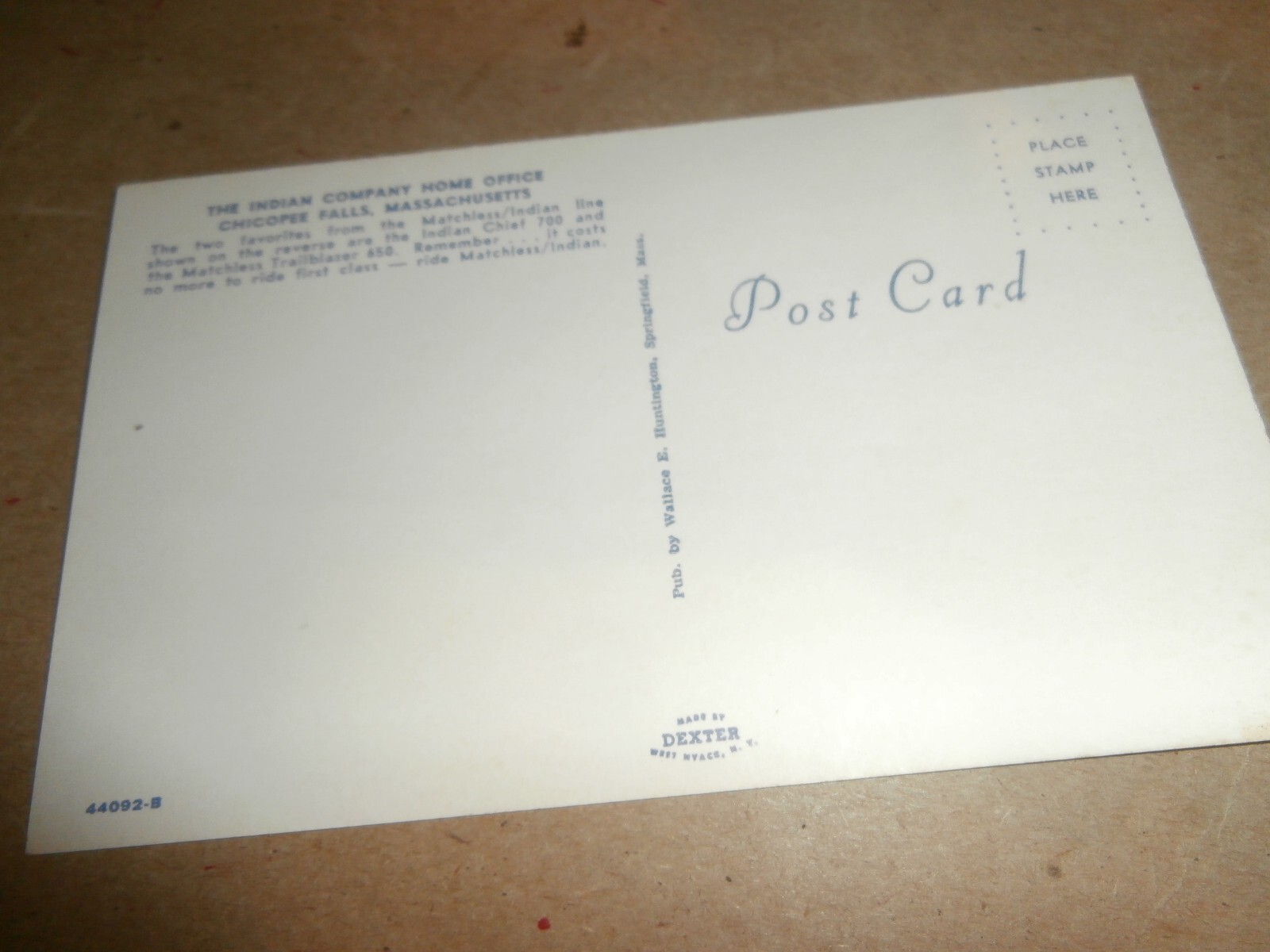 Vintage Original Indian 700 Matchless 650 Motorcycle Postcard Chicopee ...