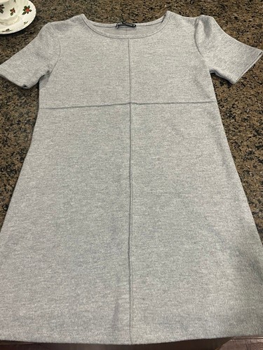 ZARA Women's Size S Gray Knit Soft Mini Dress Short Sleeve T-Shirt ...