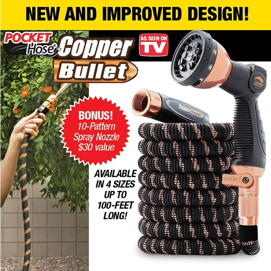 50' Pocket Hose Copper Bullet with Sprayer Expanding Garden Hose | eBay