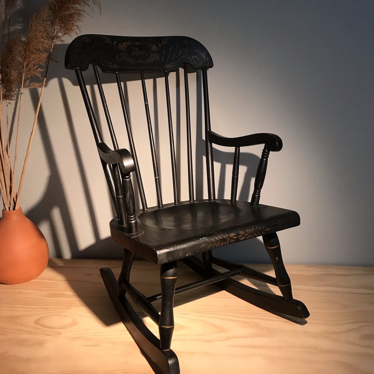 Antique Spindle Rocking Chair Vintage Oak High Spindle Back Rocking