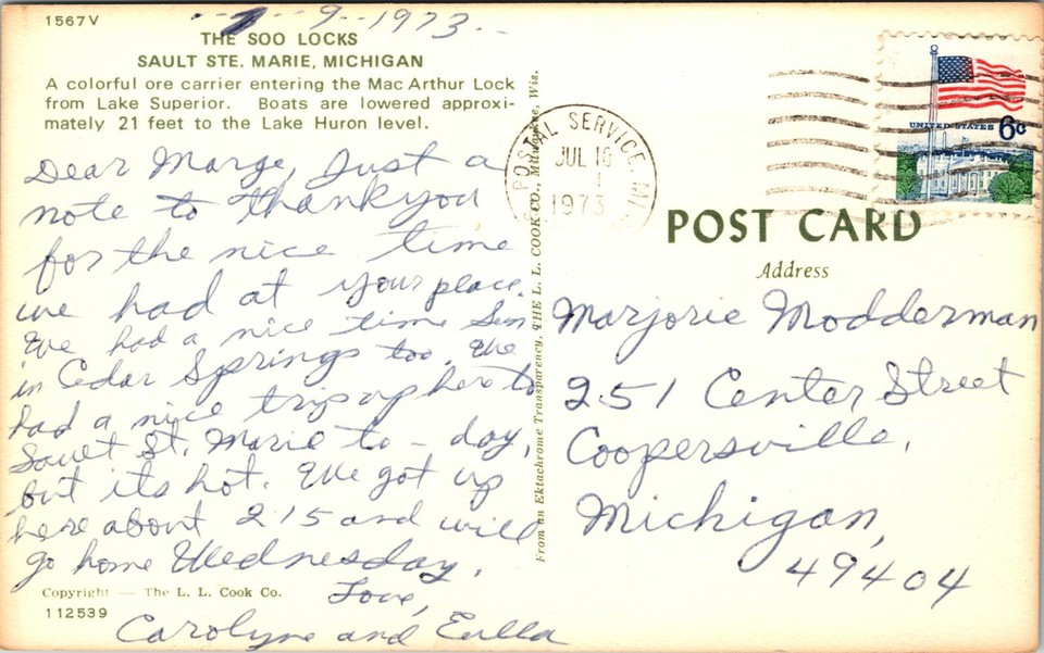 Soo Locks Sault Ste Marie Ore Carrier MacArthur Lock Postcard Posted ...