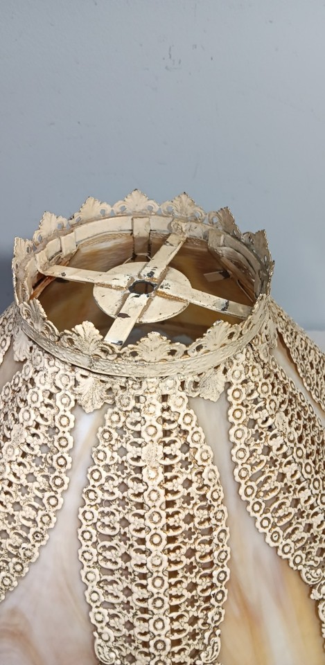 Vintage Antique Slag Glass Lamp Shade Filigree Frame 16" x 9 1/2" | eBay