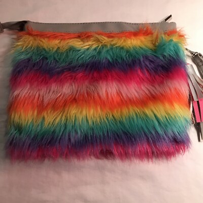 No Boundaries Rainbow Carry Bag Wristlet Rainbow Faux Fur 11” x 9” * | eBay