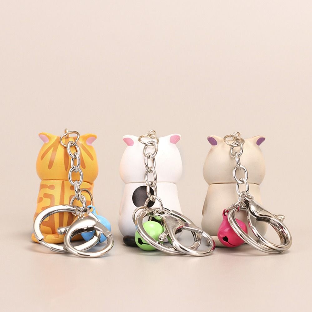Cartoon Chubby Kitten Keyring Keys Holder Bag Pendants Shy Cat Keychain ...