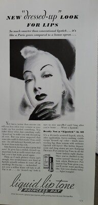 1940 Princess Pat Liquid Liptone dressed up lips cosmetic art vintage ...