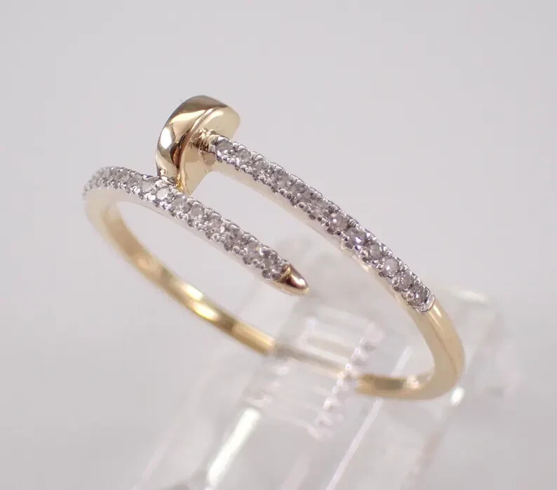 1Ct Round Real Moissanite Women's Nail Wedding Ring 14k Two Tone Gold ...