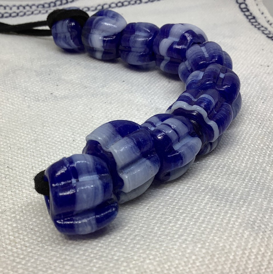 Handmade Turkish Glass LAMPWORK Beads Ocean Blues 13mm Scalloped 7mm ...