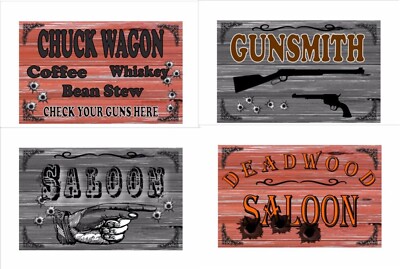 Wild West Cowboy Vintage Retro Style Sign Saloon Gunsmith Jail Spurs ...