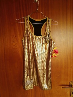 Vintage Tanktop Ärmelloses Shirt Gold Top Strass Trägerhemd Glanz ...