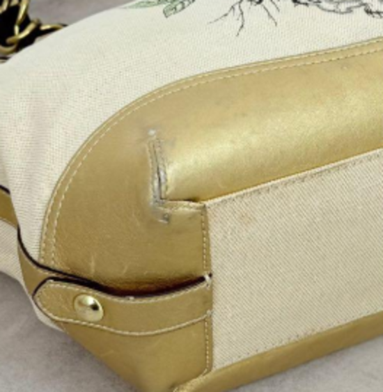 Coach, tote bag, tattoo graphic and rose motif, Gold x Ivory, Canvas ...