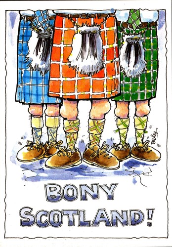 Bony Scotland Bag Pipers Kilt and Hairy Legs Joke Funny Besley Comic ...