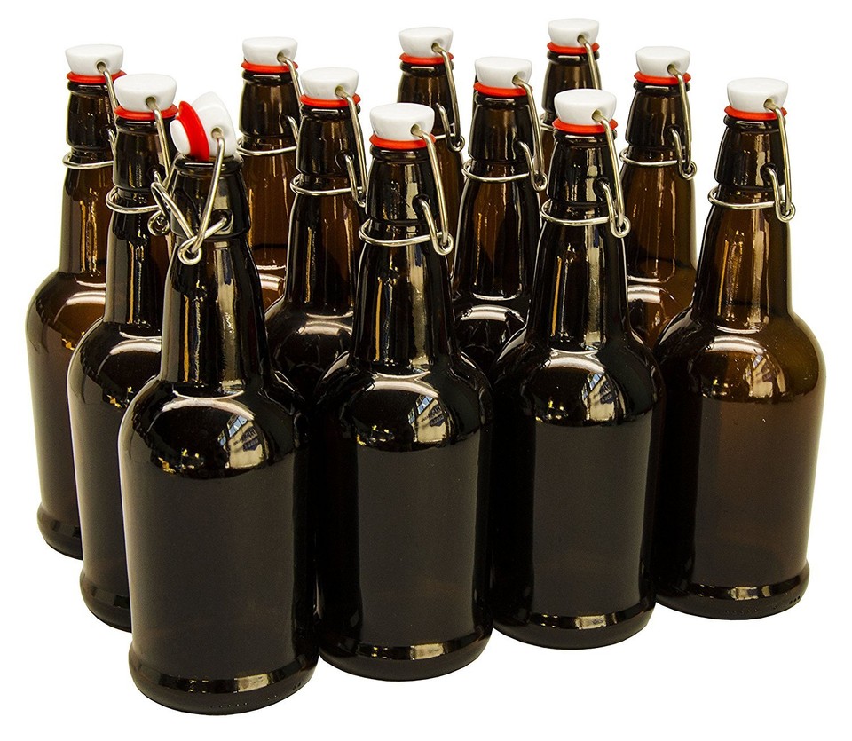 BEER BOTTLES 24 EZ CAP AMBER GLASS SWING-TOP SODA 16oz FLIP TOP EZCAP ...