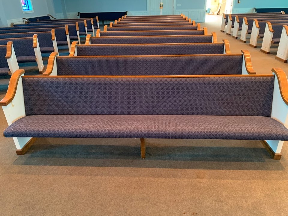 Church pews slightly used 48 in all, blue with white ends | eBay