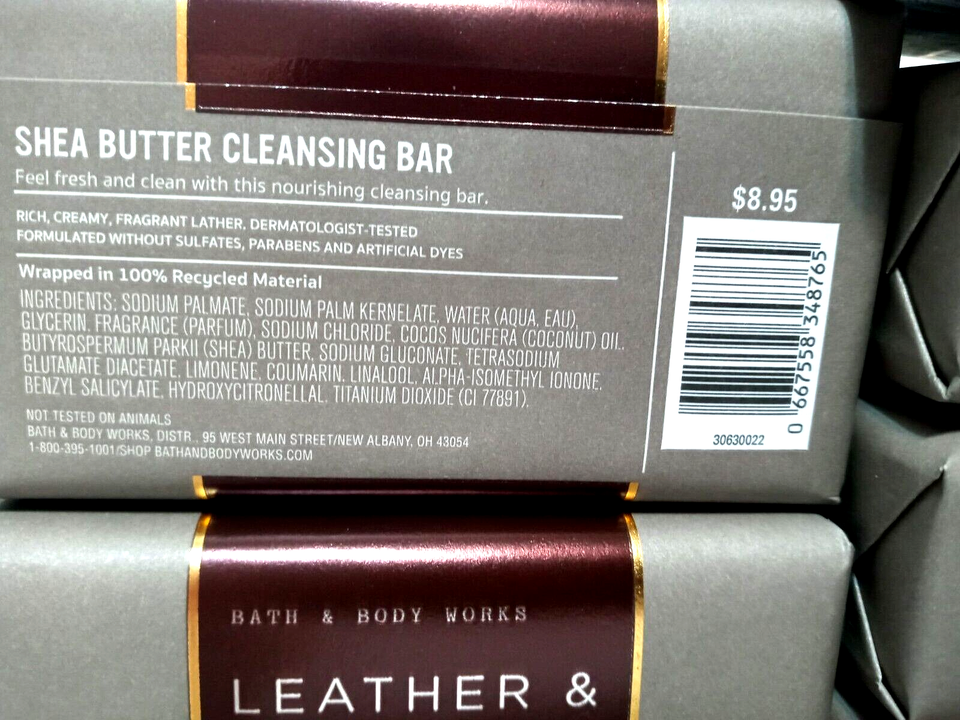 Bath Body Works LEATHER & BRANDY Shea Butter Cleansing Bar Soap 6 Bars ...