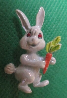 Vintage White Cute Bunny RABBIT With Carrot Iridescent Enamel Brooch ...