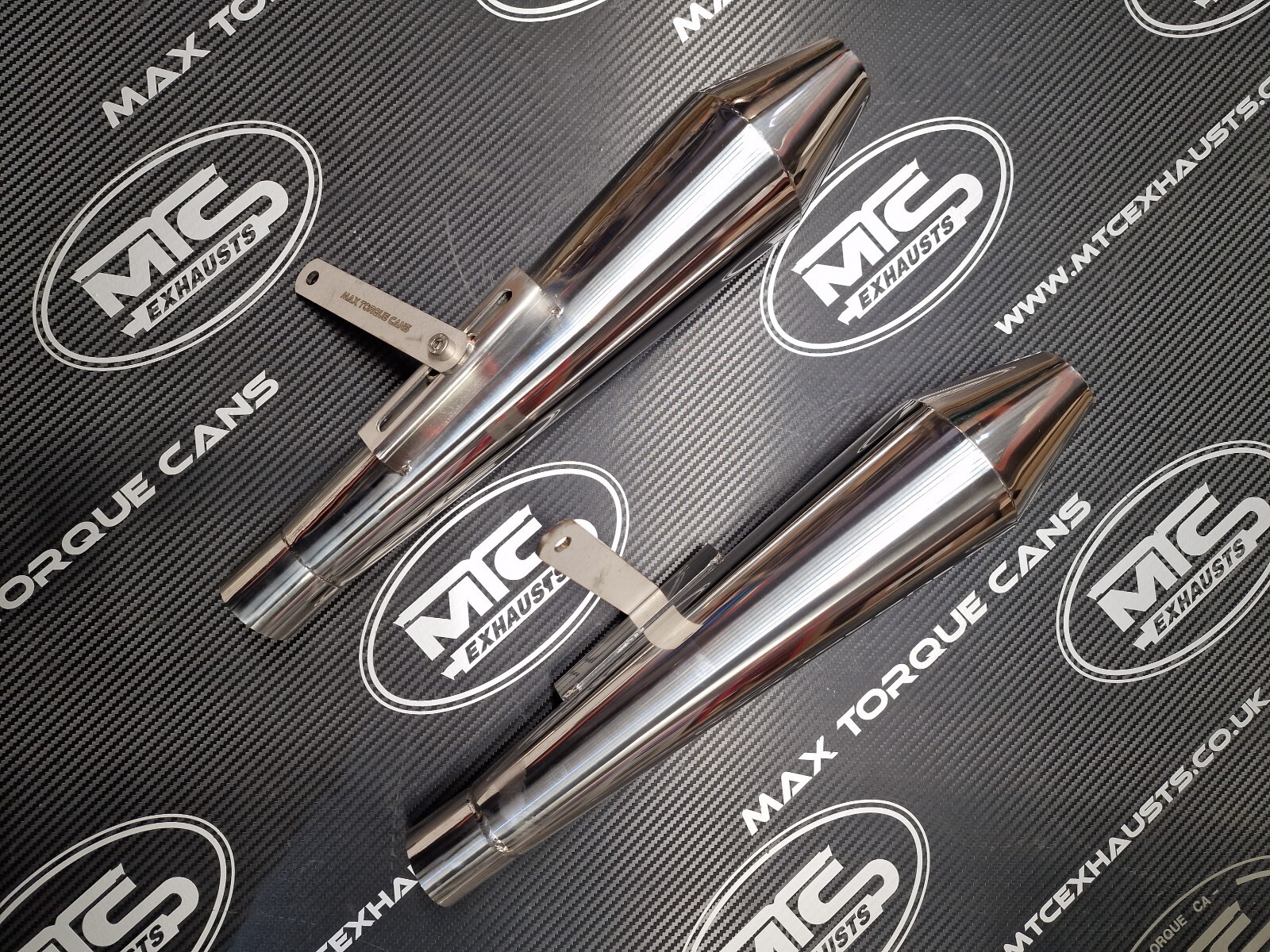 2 x Universal Reverse Cone Motorbike Exhausts 47.5mm Inlet with Spring ...