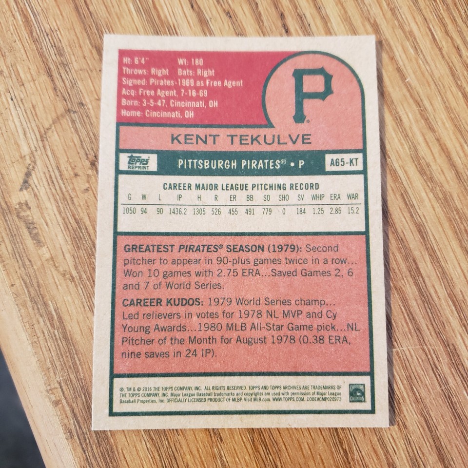 KENT TEKULVE Signed 2016 Topps Archives Baseball card #A65-KT ...