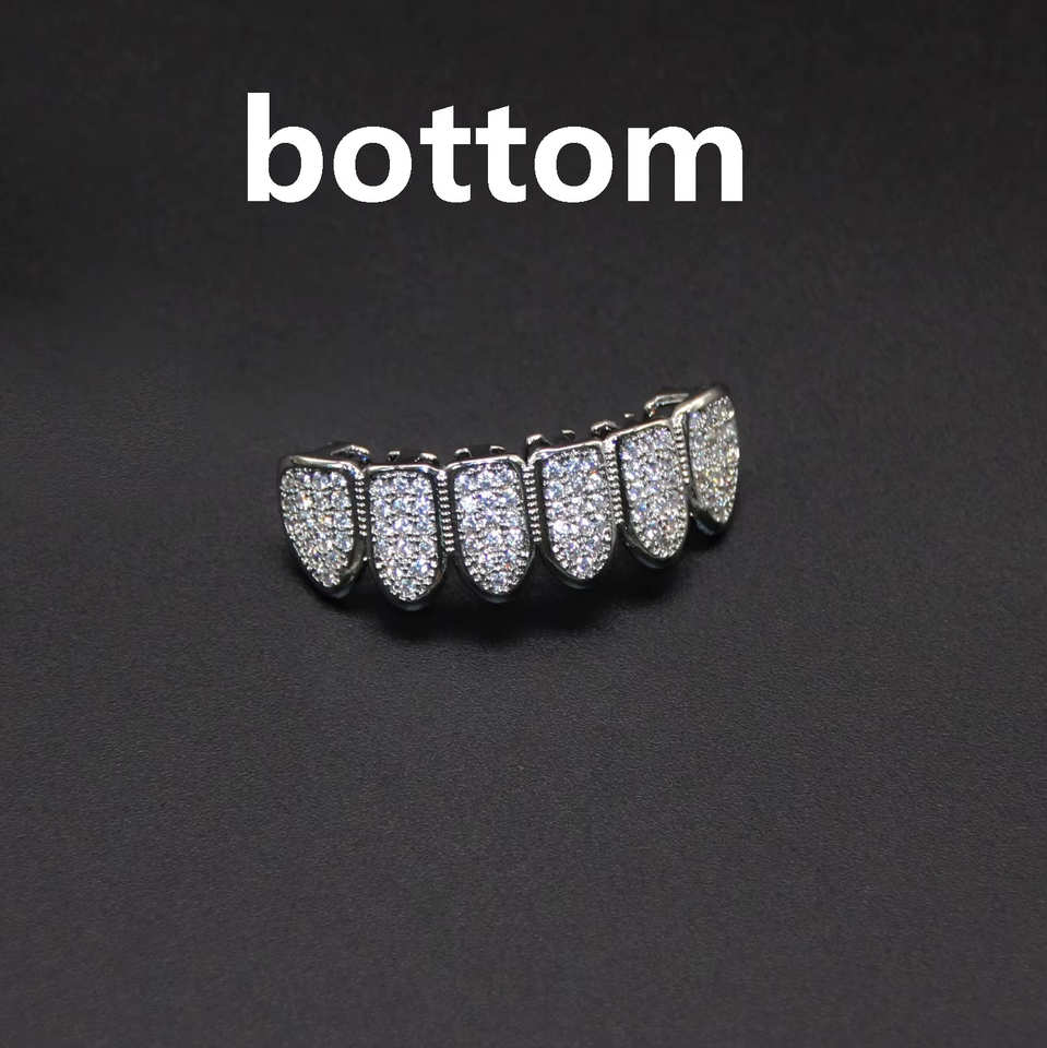 Hiphop CZ Teeth Set for Unisex Top Bottom Mouth Gold Silver Color Teeth ...