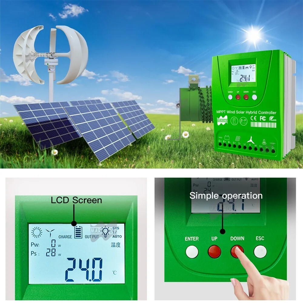 MPPT Hybrid Wind Solar Charge Controller 12V 24V 48V 2000W Battery ...