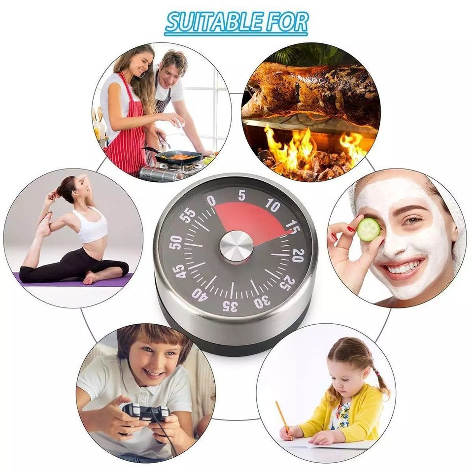 60 Minutes Kitchen Mechanical Timer Cooking Magnetic Reminder Loud ...