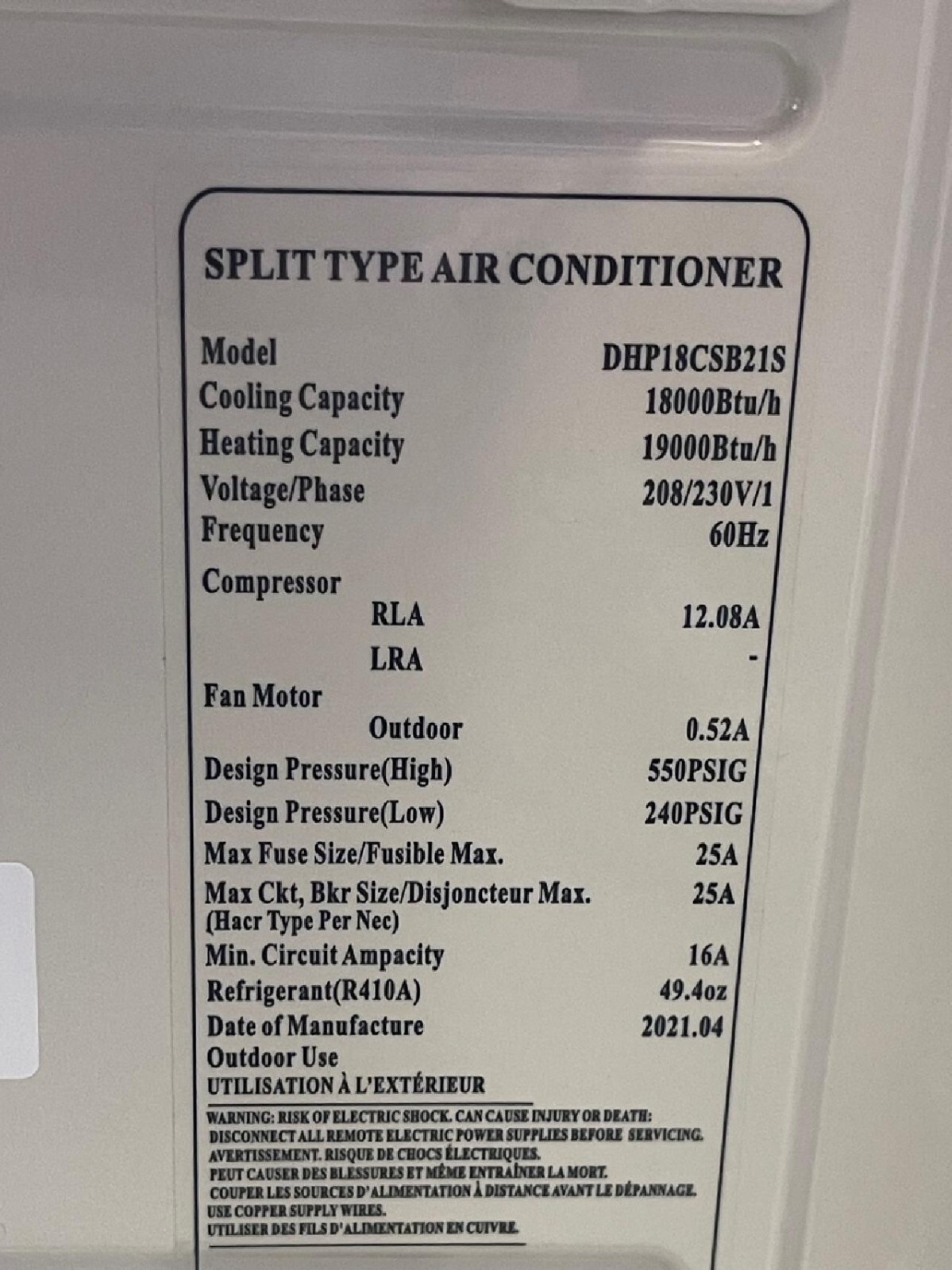 Johnson Controls Air Conditioning System 1.5 Ton Outdoor Unit ...