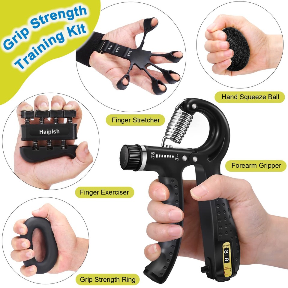 Grip Strength Trainer Kit (5 Pack) with Finger Exerciser, Hand Grip ...