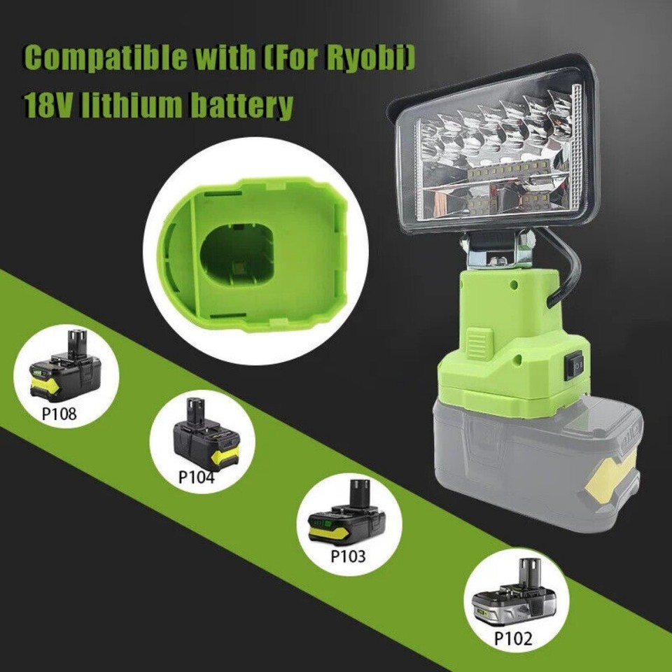 Flashlight Spotlight LED Work Light Torch Car Lamp For RYOBI 14.4V 18V ...