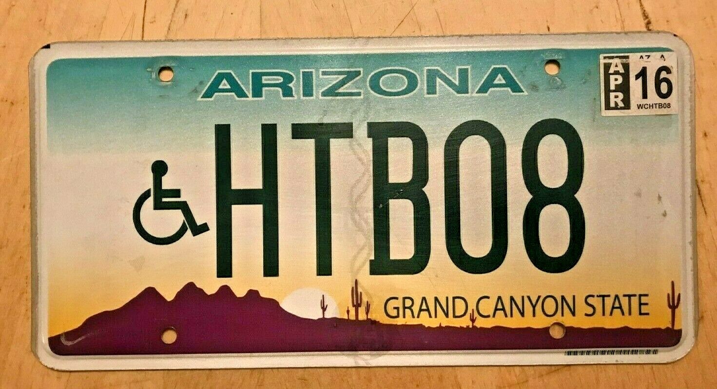 ARIZONA DISABLED HANDICAPPED AUTO LICENSE PLATE " HTB 08 " AZ ...