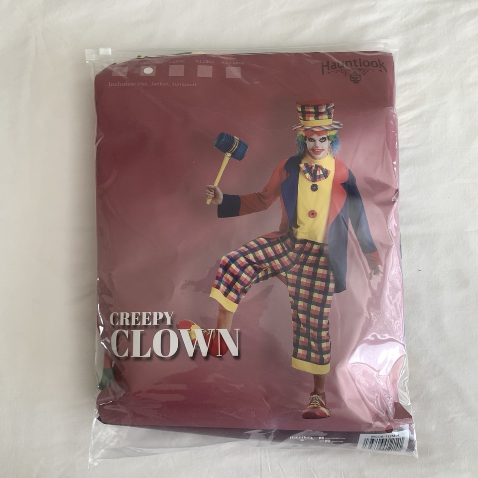 Creepy Clown Halloween Costume Red Blue Yellow Unisex Medium New | eBay