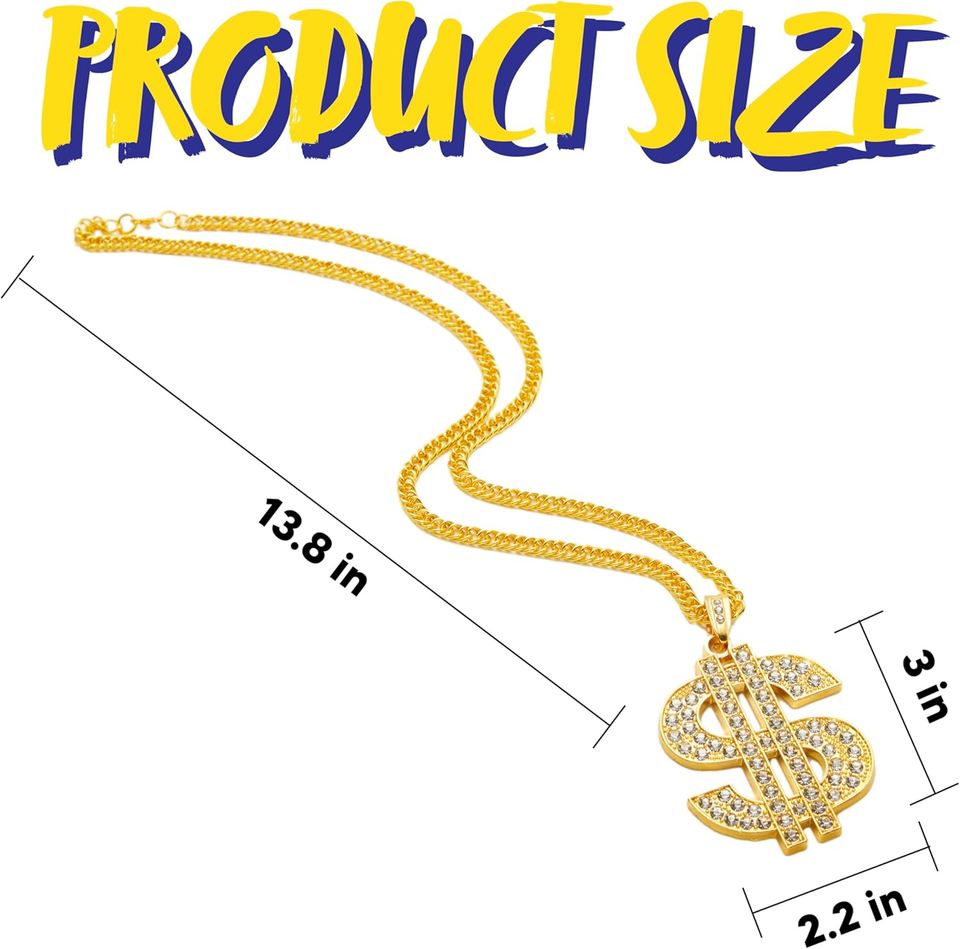 2 Pcs Gold Dollar Chains Necklaces, Money Pendant Chain Hip Hop Dollar ...
