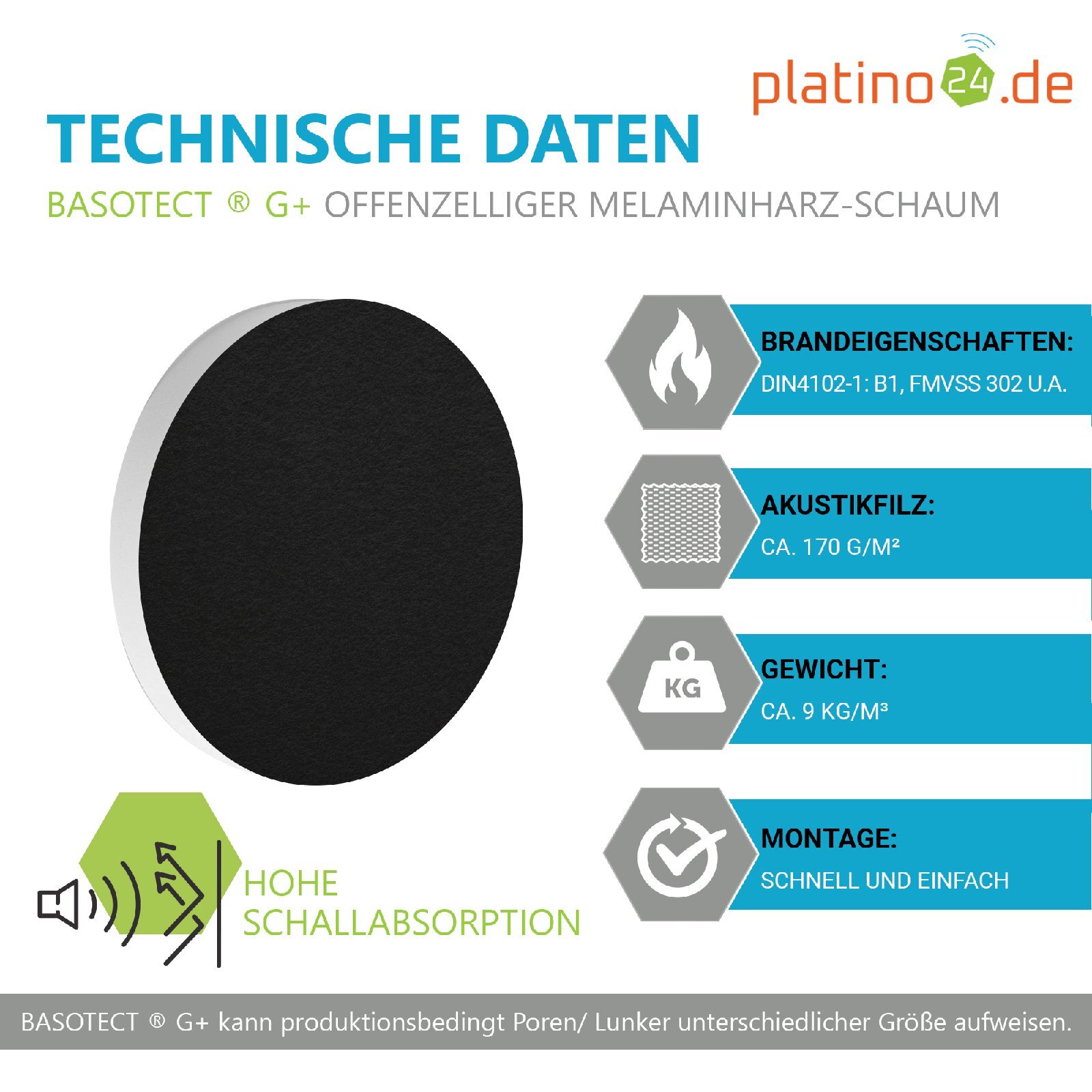 Basotect ® G+ Akustik Schallabsorber Set 7 Ronden Ø27,5&40&55cmSCHWARZ ...